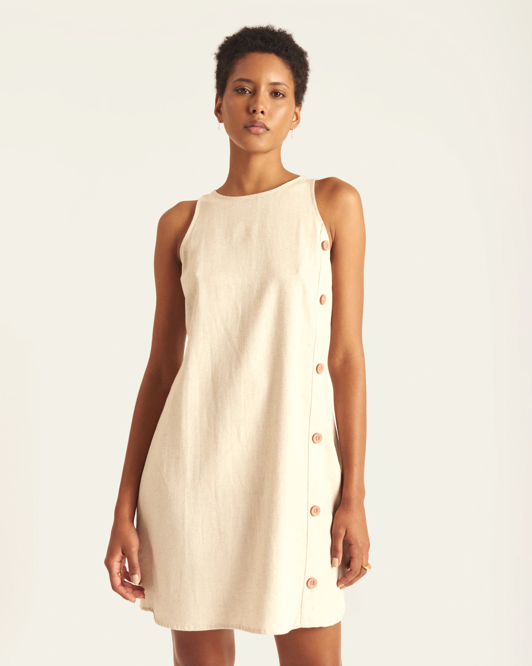 Vestido con lino botones al costado caruso isabella – CARUSO